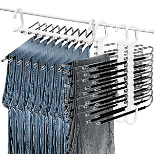 Cididu 4 Pack 9 Layers Pants Hangers Space Saving, Stainless Steel Multifunctional Pants Rack, Non Slip Jean Hangers for Closet, S-Type Closet Storage Organizer for Trousers Scarf Leggings Skirts