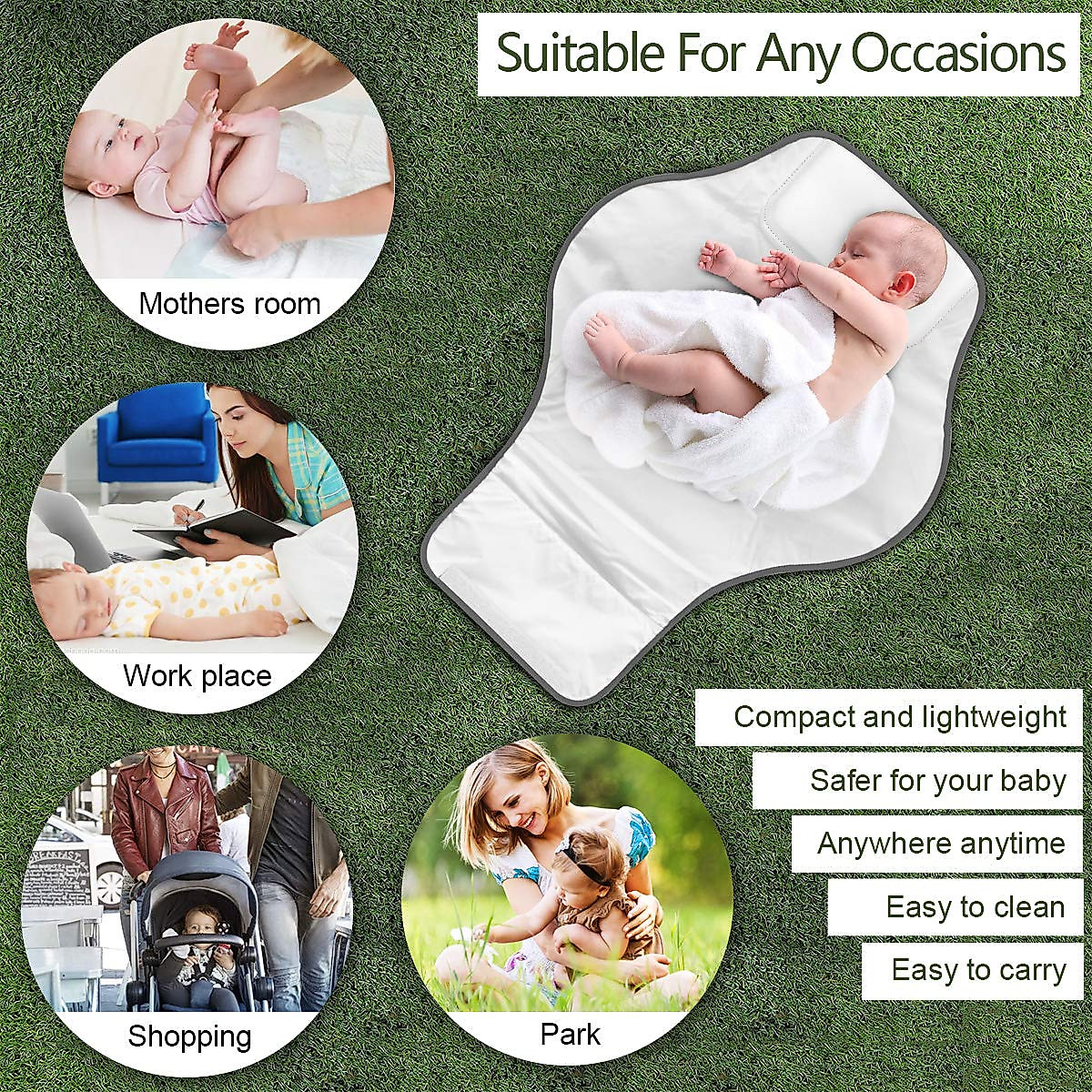 MORROLS Portable Changing Pad - Baby Diapering Travel Station for Infants & Newborns - Waterproof Changing Mats Portable with Head Cushion - Excellent Baby Gifts(26X19.7in)
