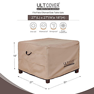 ULTCOVER Waterproof Patio Ottoman Cover Square Outdoor Side Table Furniture Covers Size 27L x 27W x 18H inch