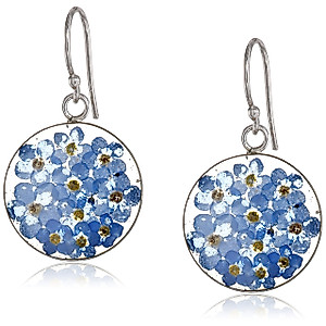 Amazon Essentials Sterling Silver Blue Pressed Flower Circle Drop Earrings (previously Amazon Collection)