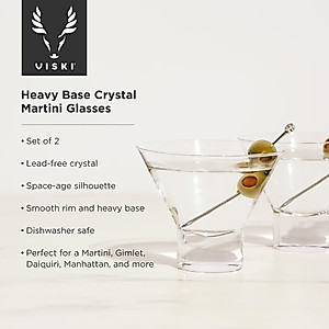 Viski Heavy Base Stemless Martini Glasses Set of 2 - Premium Short Crystal Cocktail Glass Gift Set, 7.5 oz.
