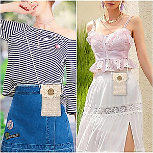 Soleebee Boho One Shoulder Crossbody Phone Bag Small Shoulder Bag Mini Wallet for Women Storage Bag Woven Leather Trim Phone Bag Compatible with Multiple Phone Sizes, Beige daisies