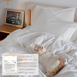 HeimenAogo 600 Tc Egyptian Cotton Duvet Cover King Size Ultra Soft and Breathable Bedding Set with Zipper Closure Long Staple Washed Cotton Duvet Cover Linen Like Texture Off-White 3 Pcs