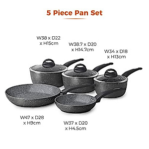 Tower Cerastone Forged Aluminium Pan Set with Easy Clean Non-Stick Ceramic Coating, 5 Piece, Graphite