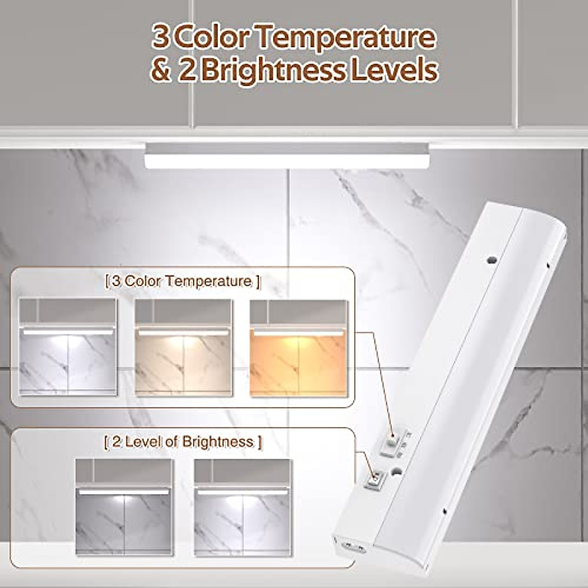 PESUTEN led Under Cabinet Task Lighting for Kitchen Plug-in Closet Light dimmable Under Cabinet Light 3 Color 3000K/4000K/5000K for Kitchen Garage Counter/Sink Area 12 inch