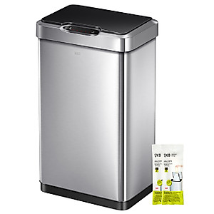 EKO Mirage-T 50 Liter / 13.2 Gallon Touchless Rectangular Motion Sensor Trash Can, Brushed Stainless Steel Finish