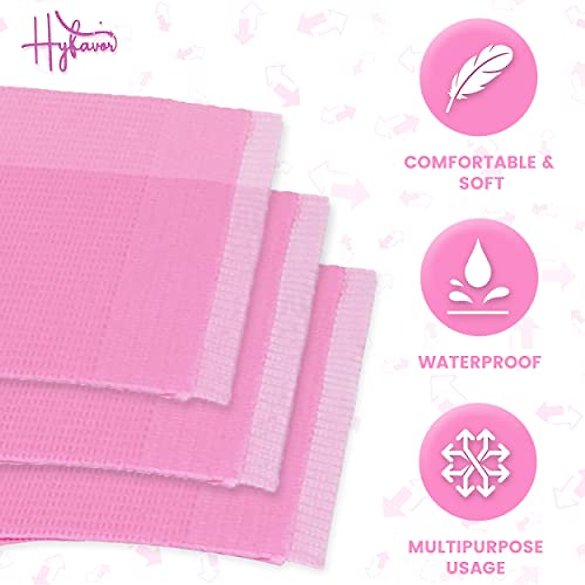 Dental Bib(125 Pack) – Pink Dental Bibs Disposable – Multipurpose & Waterproof Tattoo Bibs – Soft & Flexible Pink Bibs for Dental Tray Covers – 3-Layer Protection Nail Napkins for Acrylic (Pink)