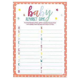 Exciting Multicolor Paper Party Games - 5" x 7" (Pack of 24) - Perfect for Baby Showers, Announcements, Birthdays & Gender Reveal, ABC