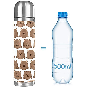 Stainless Steel Leather Vacuum Insulated Mug Bear Thermos Water Bottle for Hot and Cold Drinks Kids Adults 16 Oz