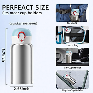 YOHKOH Insulated Kids Water Bottle with Straw, 12oz Reusable Travel Kid Thermos Water Bottle with Shoulder Strap, 18/10 Stainless Steel Double Wall Vacuum Insulated Water Bottle for School (Red)