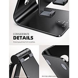 Adjustable Cell Phone Stand, Lamicall Desk Phone Holder, Cradle, Dock, Compatible with iPhone 14, Plus, Pro, Pro Max, 13 12 X XS,4-8" Phones, Office Accessories, All Android Smartphone, Black