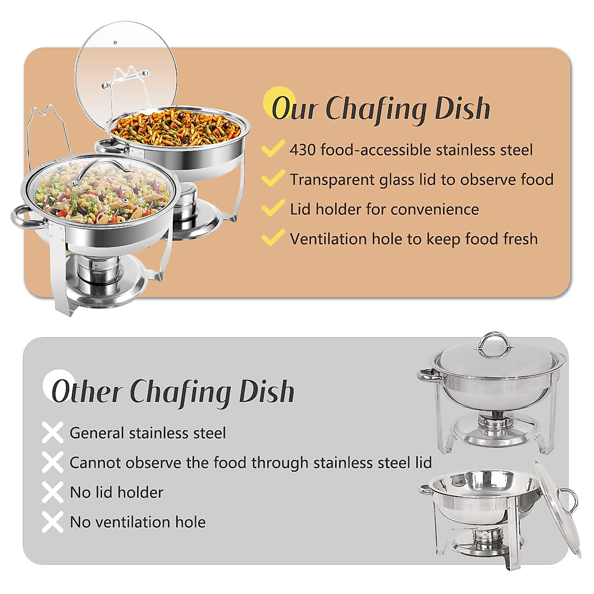 BriSunshine 2 Packs 4QT Stainless Steel Chafing Dish Buffet Set and 4 Packs 3 QT Chafing Dish Buffet Set Combo