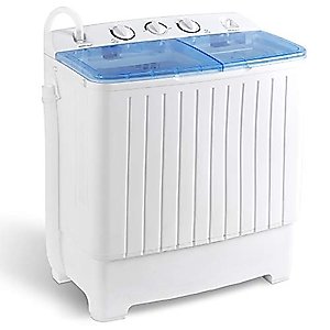 SUPER DEAL 2IN1 Portable Washing Machine 17.6lbs Mini Twin Tub Compact Laundry Washer Spinner Cycle Combo for Apartment, Camping, Dorms and RV, Timer Control, Gravity Drain and Inlet Water Hose