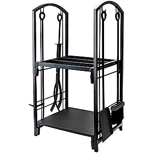 INNO STAGE Firewood Log Rack Bin Log Holder with Fireplace Tools Set Brush Shovel Poker Tongs for Indoor Outdoor or Backyard Garden Firepit - No Screws are Required for Assembly !