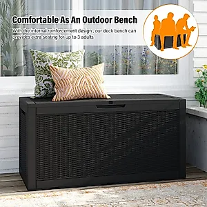 PayLessHere 100 Gallons Deck Box Multifunctional Storage Box Waterproof Outdoor Storage Pool Storage Box Bench with keyhole for Indoor/Outdoor Garden Pool Patio Storage
