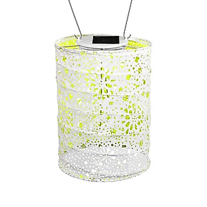Allsop Home and Garden Soji Stella Neon LED Outdoor Solar Lantern, Handmade with Weather-Resistant UV Rated Tyvek fabric, Stainless Steel Hardware, Auto sensor on/off, for Patio, Deck, Garden, Color (Neon Yellow)