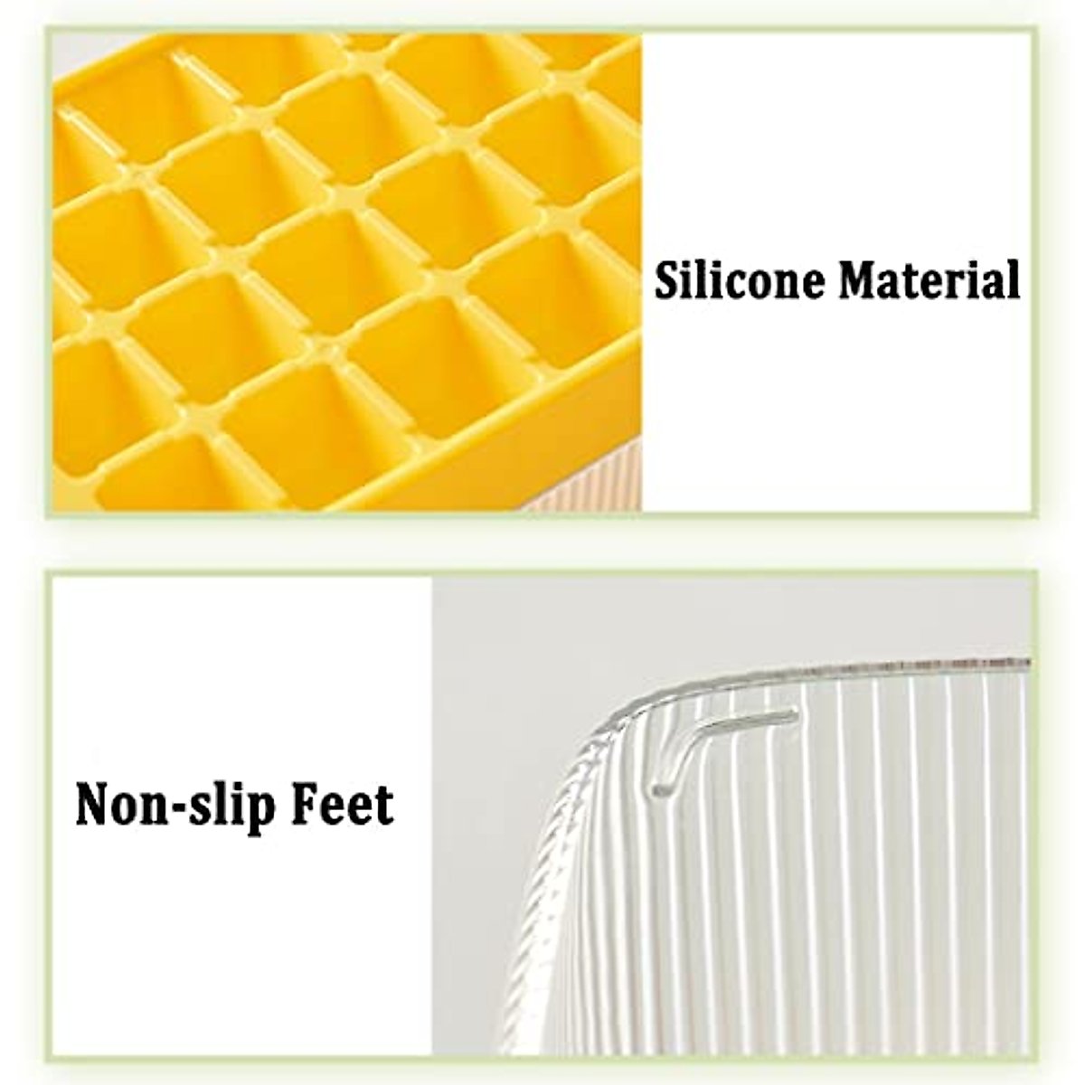 32-Ice Cube Trays, Silicone Ice Cube Tray with Lid and Storage Bin, Ice Cube Molds for Chingling Cocktail and Milk Tea, Easy Release (Color : Yellow)