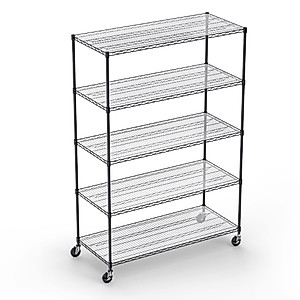 5 Tier NSF Metal Shelf Wire Shelving Unit, Heavy Duty Adjustable Storage Rack with Wheels & Shelf Liners, Black - 82" H x 48" L x 24" D 6000lbs Capacity