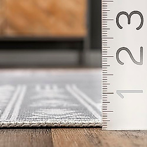 nuLOOM Joelle Machine Washable Tribal Geometric Border Ultra Thin Area Rug, 8' x 10', Light Grey