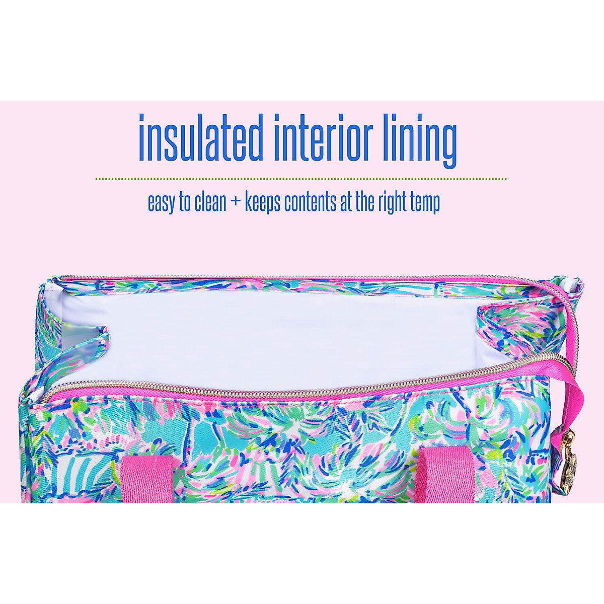 Lilly Pulitzer Cute Lunch Bag for Women, Large Capacity Insulated Tote Bag, Blue Mini Cooler with Storage Pocket and Shoulder Straps, Cabana Cocktail