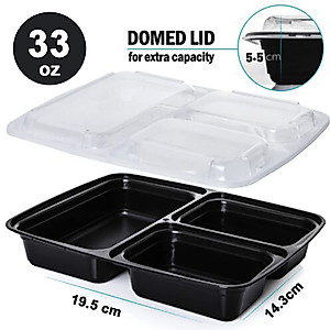 MORDEN MS Meal Prep Container With Lids, 50 Pack 3 Compartment Reusable Food Storage Container Divided Plastic Bento Lunch Box To-go Boxes(33oz)