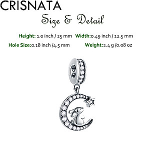Dangle Bunny on Crescent Moon Star Charms, Fit Pandora Easter Bracelet Animal Necklace, 925 Sterling Silver Rabbit Pendant Beads with Sparkling CZ, Gift for Birthday/Wife