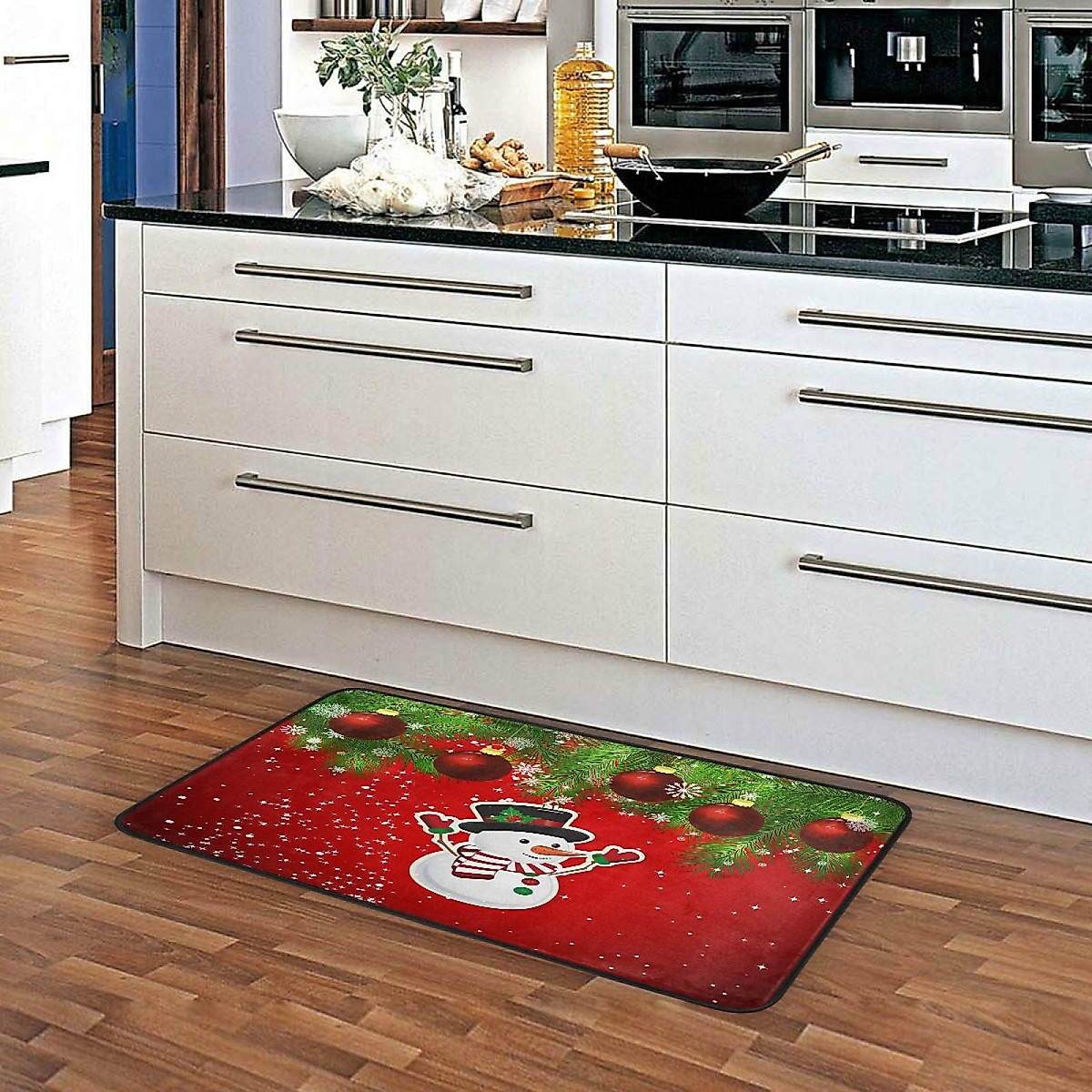 senya Christmas Rug Kitchen Rugs Runner Red Christmas Snowman Doormat Bath Rugs Non Slip Area Rugs for Bathroom Kitchen Indoor 39" X 20"