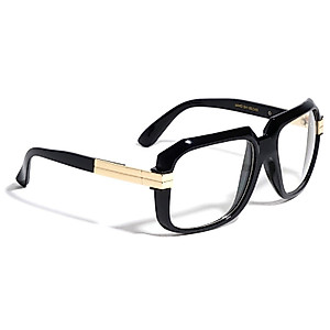 Dweebzilla, Gazelle Emcee Oversized Square Sunglasses w Clear Lenses (Black & Gold Frame, Clear Lenses), One Size Fits Most, HB-McGee