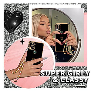 Buleens for Motorola Moto G Stylus 2021 Case for Women Girls, (3 in 1) Cute Hearts Pattern Aesthetic Phone Cases for Moto G Stylus 2021 6.8'', Classy Gold Paint Soft TPU Anti-Drop Cover(Black)