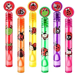 24PCS Ladybug DIY Bubble Wands Party Favors 96PCS Stickers for Goodie Bag Fillers Pinata Stuffers, Mini Bubble Bulk Birthday Party Supplies Toys Gifts Class Prizes for Toddlers Boys Girls