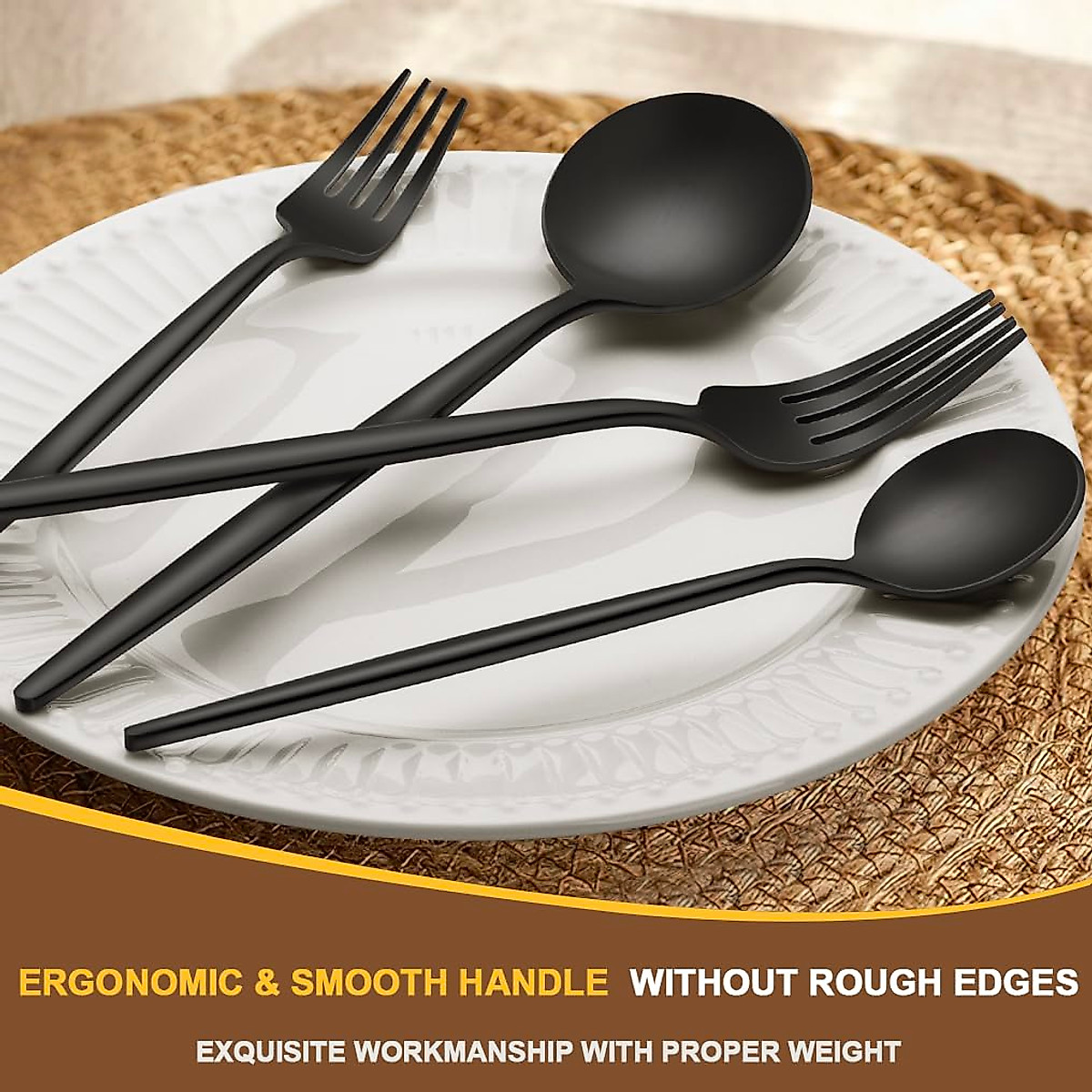 Black Silverware Set, 40-Piece AIVIKI Flatware Set with Organizer Tray, Stainless Steel Cutlery Set for 8, Kitchen Black Utensils Tableware Set for Home Restaurant, Include Knife Fork Spoon Set