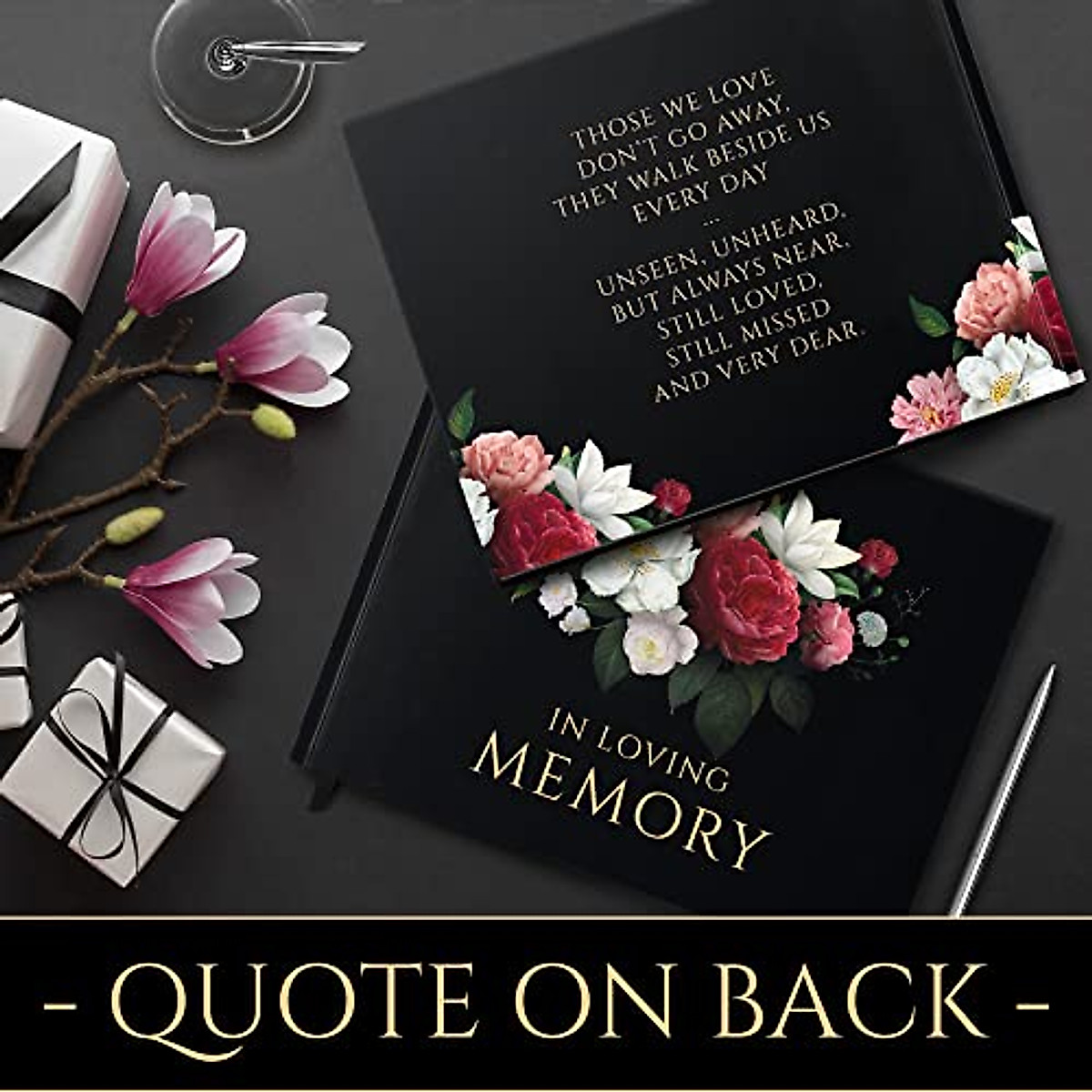 Black Loving Memory Guest Book, Floral Design Funeral Guestbook with Pen, Memorial Service Guest Book, Memorial Guest Book, Memorial Book, Funeral Book, Signature Book, Funeral Book Guest (FGB001)