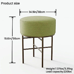 Cute Vanity Chair, Small Makeup Vanity Stool Set of 2, Linen Upholstered Stool Chair for Desk, Modern Round Foot Stools Ottoman with Gold Legs for Girls Makeup Room Living Room Bedroom (Green, 14.9")