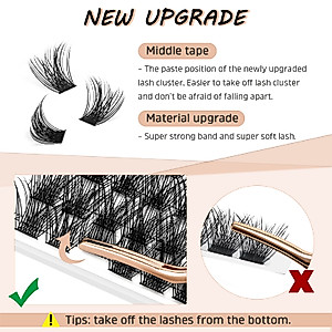 Lash Clusters DIY Eyelash Extensions 72 Pcs D Curl 8-16mm Cluster Eyelash Extensions Thin Stem Cluster Lashes Individual Lashes Cluster Lashes Wisps Reusable for Self-application (H-02 D Curl 8-16mm)