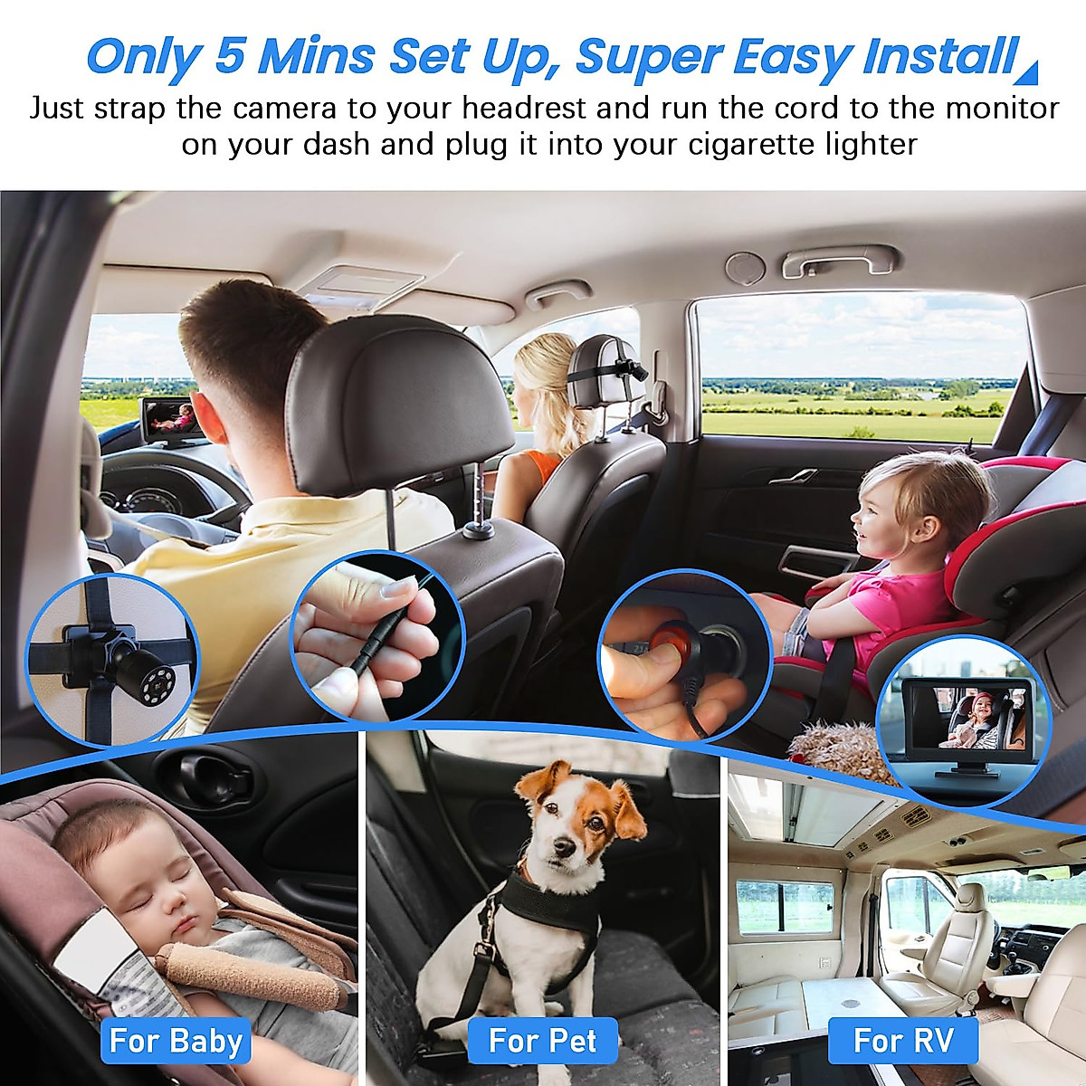Baby Mirror for Car, Back Seat Baby Car Camera with Night Vision, View Infant in Rear Facing Seat with 4.3-Inch HD Display, Observe The Baby's Every Move at Any Time while Driving