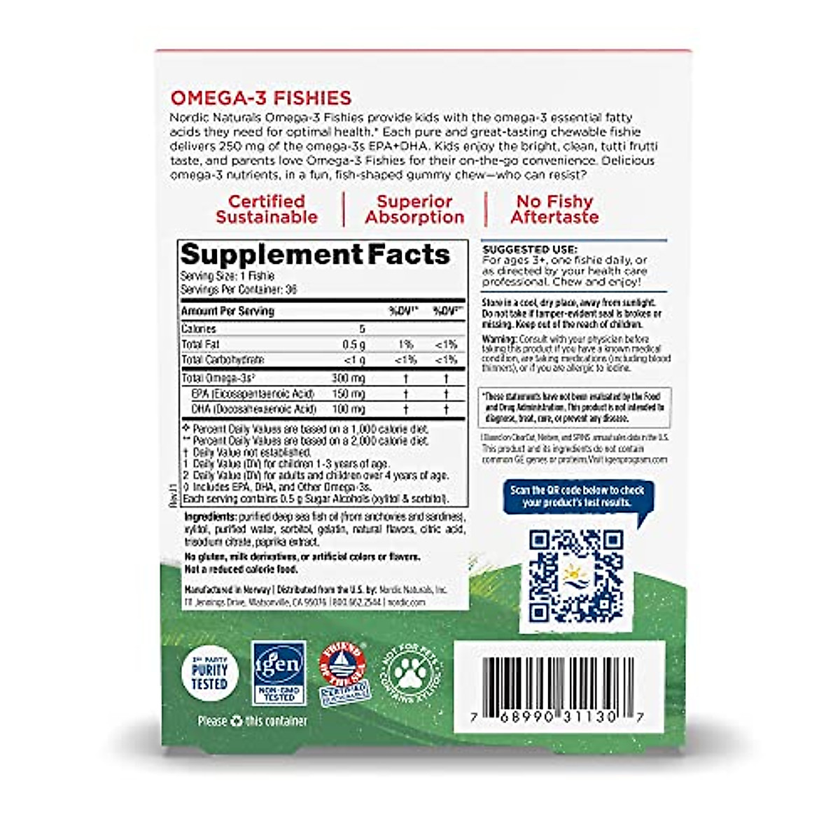 Nordic Naturals Nordic Omega-3 Fishies, Tutti Frutti - 36 Fishies - 300 mg Total Omega-3s with EPA & DHA - Healthy Brain, Mood, Vision & Immune System - Non-GMO - 36 Servings
