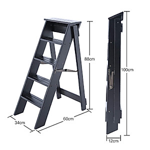 LUCEAE Step Stool Wooden Folding Step Stool Portable Wide Tread Non-Slip Step Chair,Multi-Purpose Step/Stair Chair Home Library 5 Step Closet/Bedroom/Closet/Gardening Tools