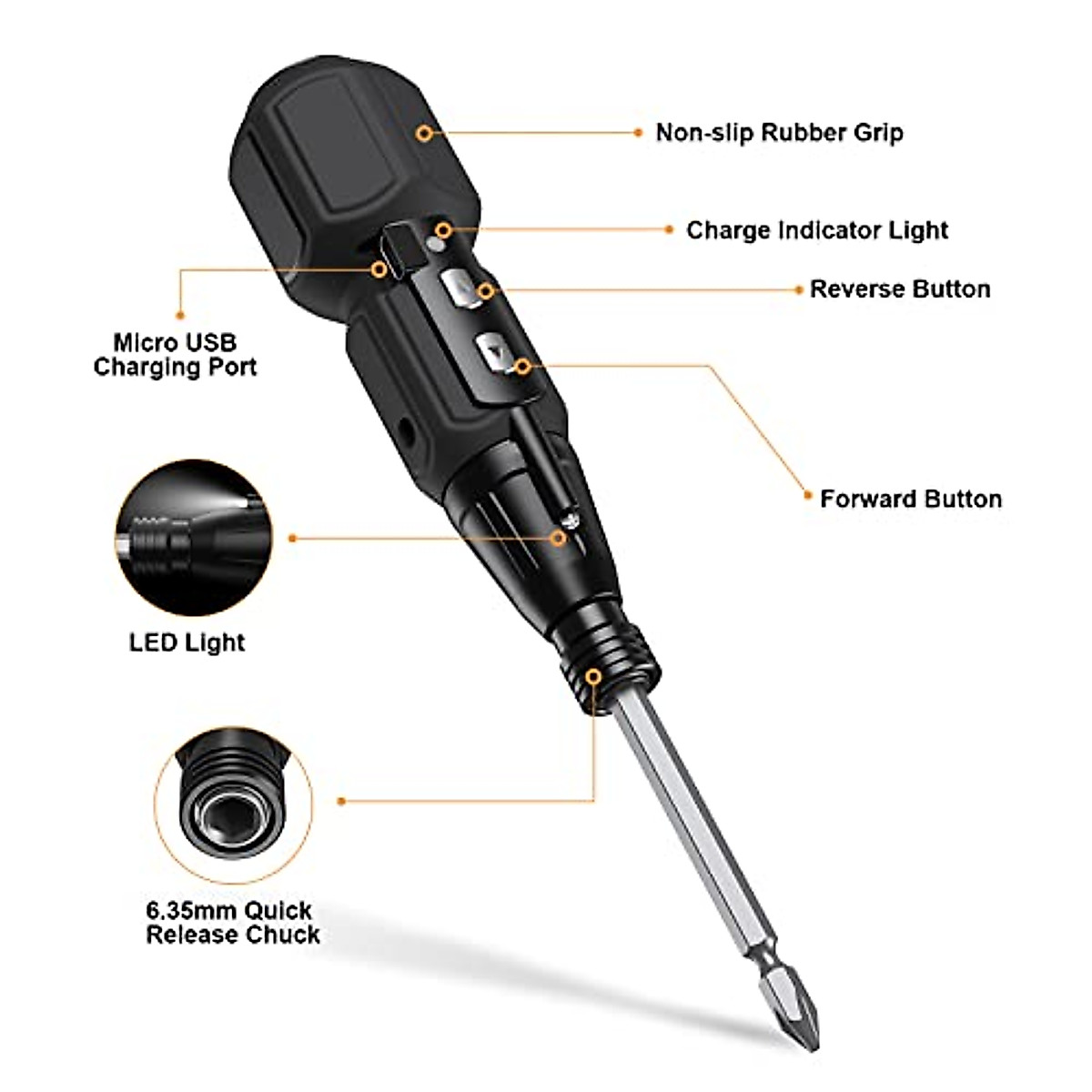 JXTZ Electric Screwdriver Set, Rechargeable Cordless Power Screwdriver with 9 Screwdriver Bits, LED Light, Auto & Manual Mode for Smartphone, Game Console, Camera, Clock, Laptop, Home Repair Tool Kit