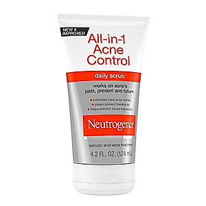 Neutrogena All-In-1 Acne Control Daily Face Scrub to Exfoliate & Treat Acne, with 2% Salicylic Acid Acne Medication, Exfoliating Acne Facial Scrub for Acne Marks & Breakouts, 4.2 fl. oz, Pack of 3
