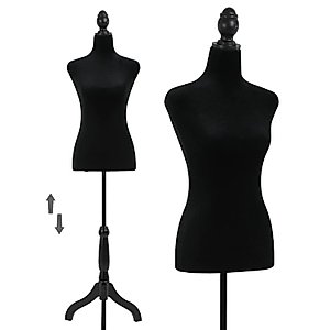 Mannequin Female Mannequin Torso Dress Form 50"-63" for Display Women Mannequin Body Height Adjustable for Sewing Wooden Tripod Base,Foam Body(Black)