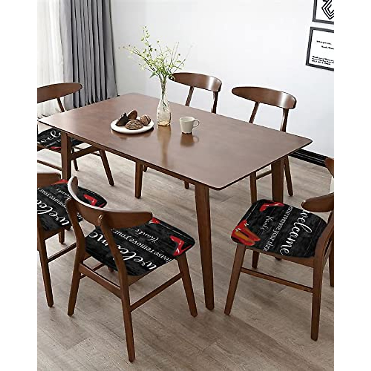 Seat Covers for Dining Room Chairs, Red High Heels Black Retro Wood Grain Fitted Stretch Jacquard Chair Seat Covers, Removable Washable Kitchen Dining Chair Slipcovers Protector Set