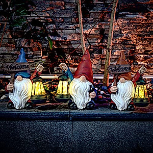 Garden Gnome Statue with Shovel Solar Gnomes Statue with Lantern LED Outdoor Decor Lights,Terrace Courtyard Lawn Patio Porch Decoration Christmas Housewarming Gift