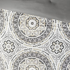 Madison Park Essentials Serenity Bed in a Bag Comforter Set, Medallion Damask Design, All Season Bedding with Cotton Sheet Set, Bedskirt, Queen(90"x90"), Taupe 9 Piece