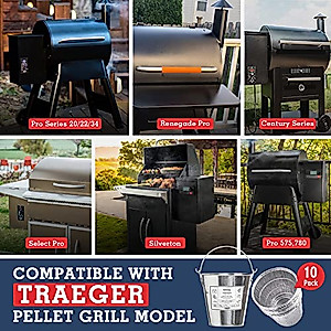 Entsong Grill Grease Drip Bucket with 10 Pack Grease Bucket Liners, Compatible with Traeger Smoker Grills/Oklahoma Joe's/Green Mountain Grill/Z Grill