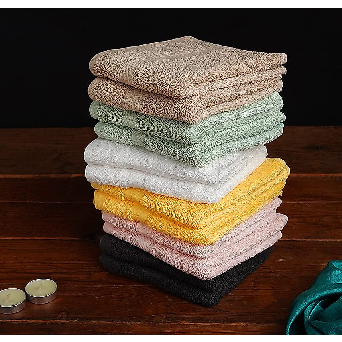 ZUPERIA 100% Cotton Bath Wash Cloths - 12 Pack - 12" x 12"- Highly Absorbent Soft Washcloths for Face, Gym Towels, Hotel Spa Quality, Reusable Multipurpose Towels (12 Pack, 6 Multicolors)