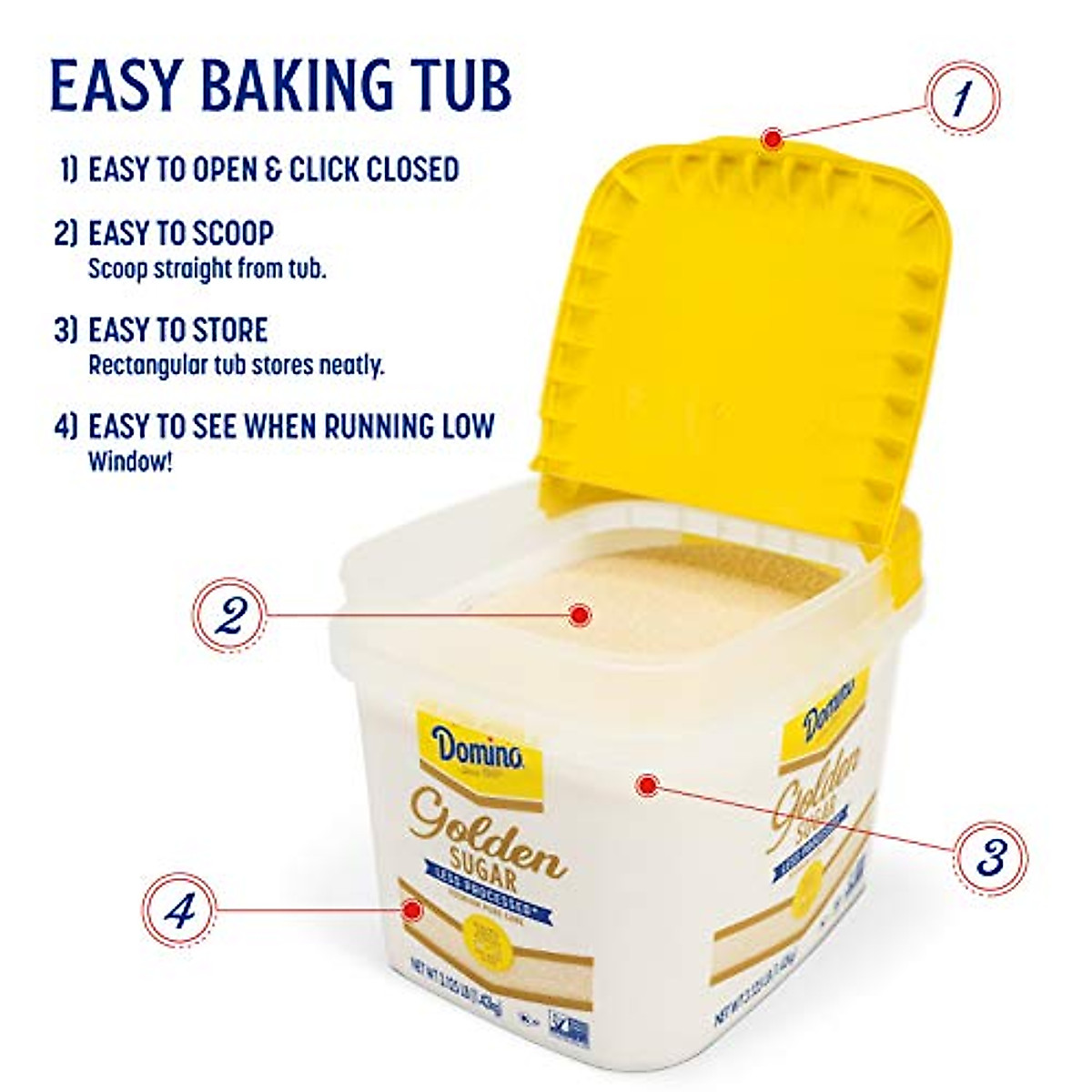 Domino® Golden Sugar, 3.125 lb Granulated Sugar Easy Baking Tub