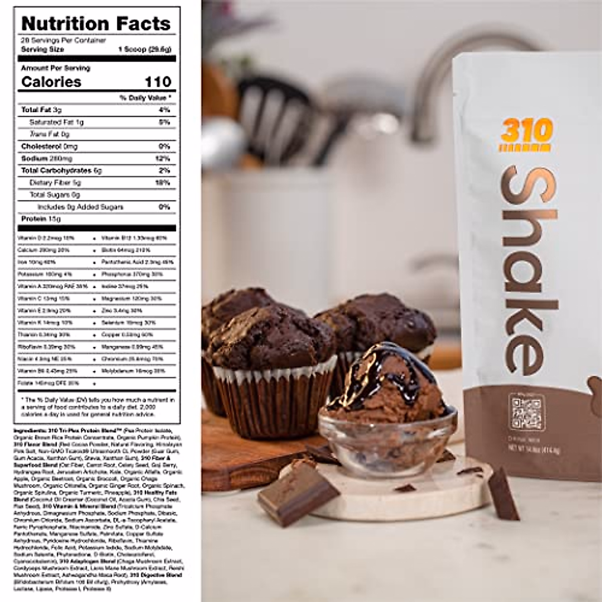 310 Nutrition - All In One Meal Replacement Shake - Fiber Rich Vegan Superfood Blend - Natural Sweeteners - Low Carb Shake, Keto & Paleo Friendly - Gluten Free - 26 Essential Vitamins & Minerals (Chocolate Bliss, 28 Servings)