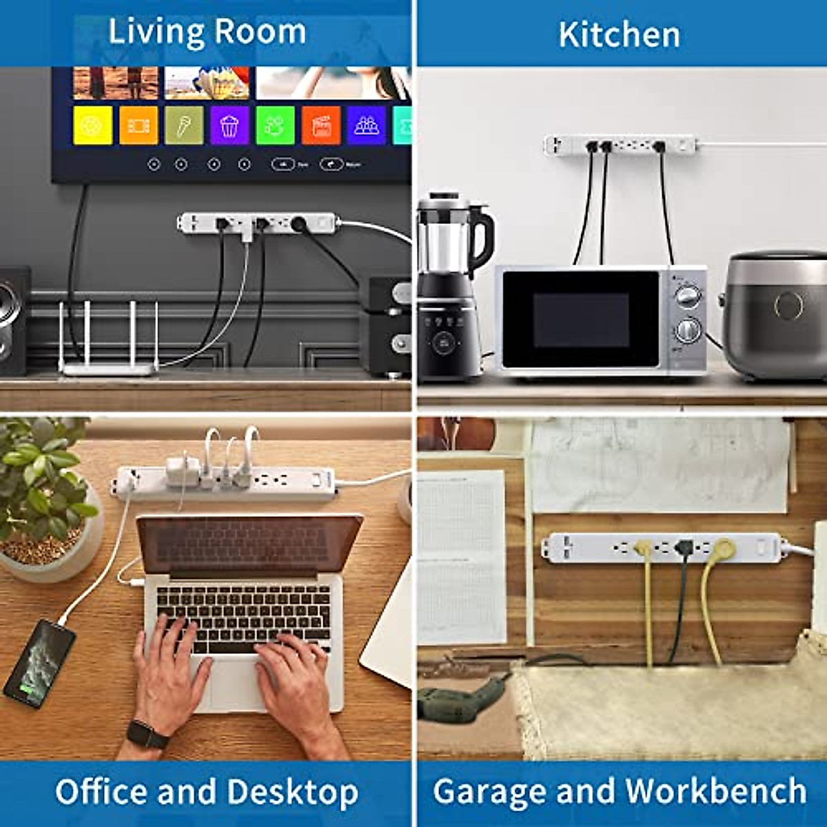 Extension Cord 25 ft, Power Strip Long Cord, NTONPOWER Heavy Duty Surge Protector Power Strip, 6 Outlet 2 USB,1875W / 15A Circuit Breaker, 1080 Joules, Wall Mount for Office Garage Kitchen Workbench