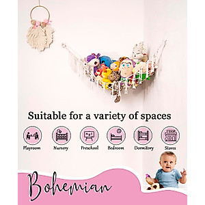 Xiaheshu Macrame Stuffed Animal Net or Hammock Hanging Net for Plush Toy Holder Squishmallow Net Toy Hammock for Stuffed Animals Storage Ideas Plushie Net Hammock Stuffy Animal Holder Organizer