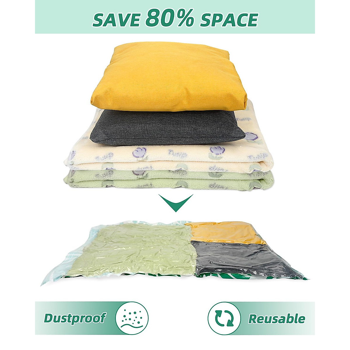 Colemoly Vacuum Storage Bags 10 Jumbo with Electric Air Pump, Big Compression Bags, Space Saver Vacuum Seal Bags for Clothing, Blankets, Storage and Organization, Travel Essentials